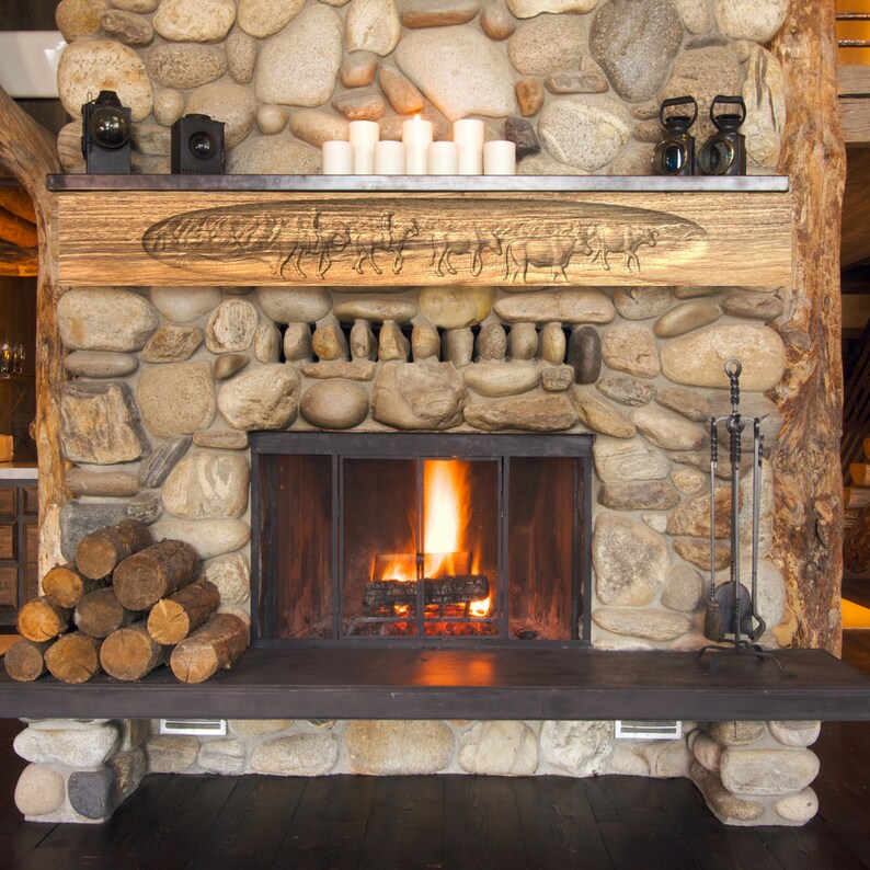 Handmade Fireplace Real Wood Beam Mantels With Relief Carving - Etsy