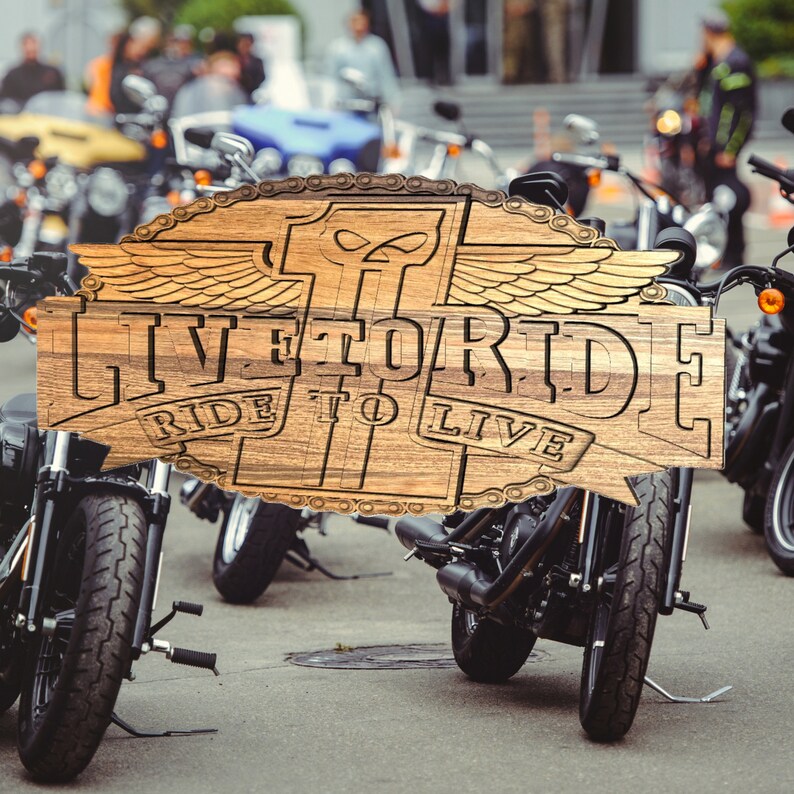 Live to Ride Ride to Live Motorcycle Wrapped in Chain Handmade Real ...