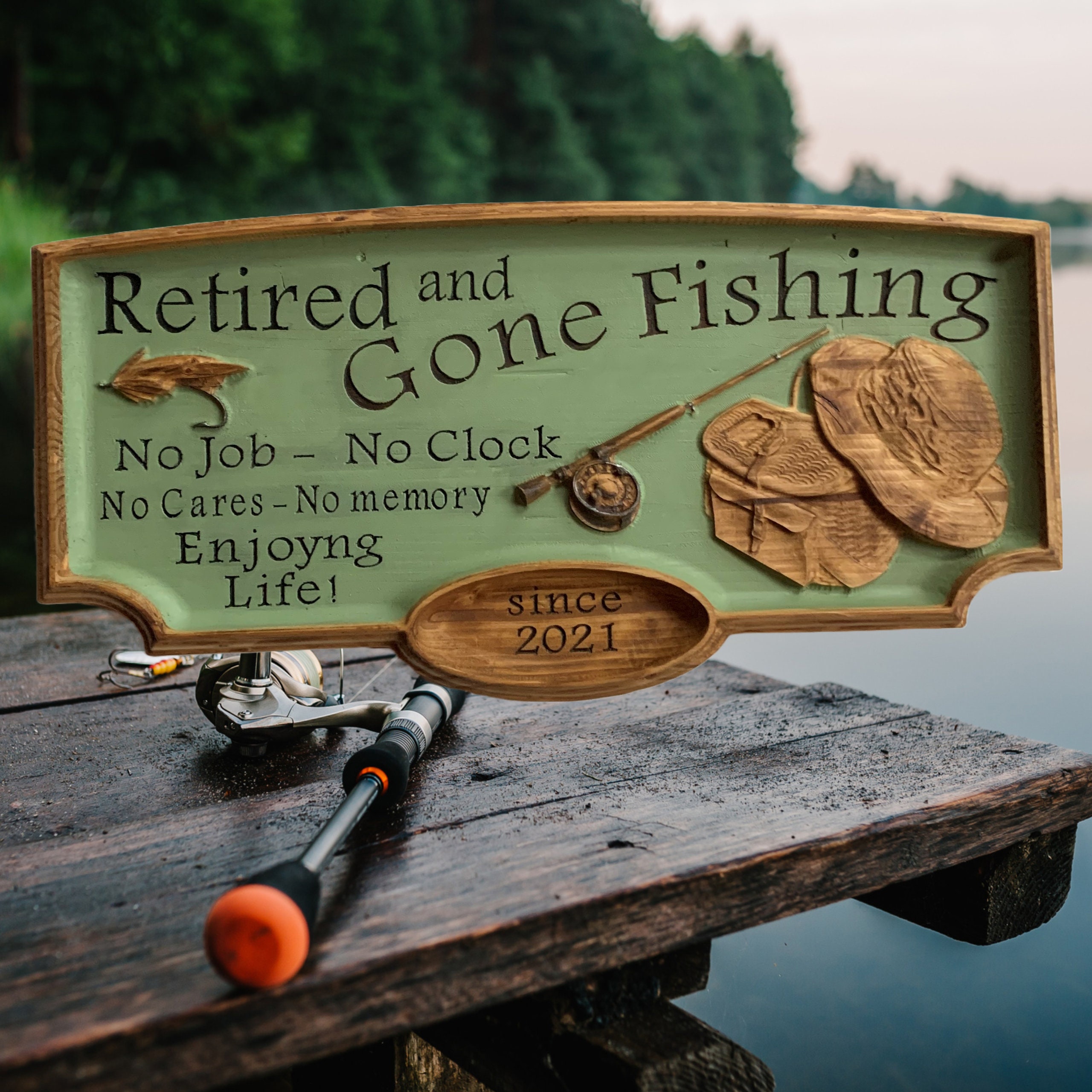 Retired and Gone Fishing Handmade Sign Custom Sign Wall Panel - Etsy