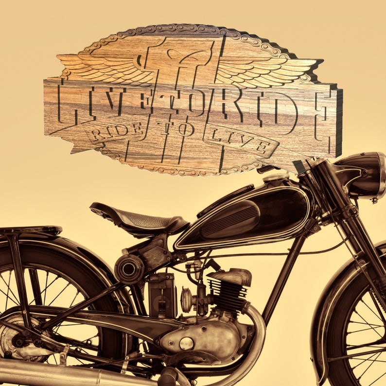 Live to Ride Ride to Live Motorcycle Wrapped in Chain Handmade Real ...