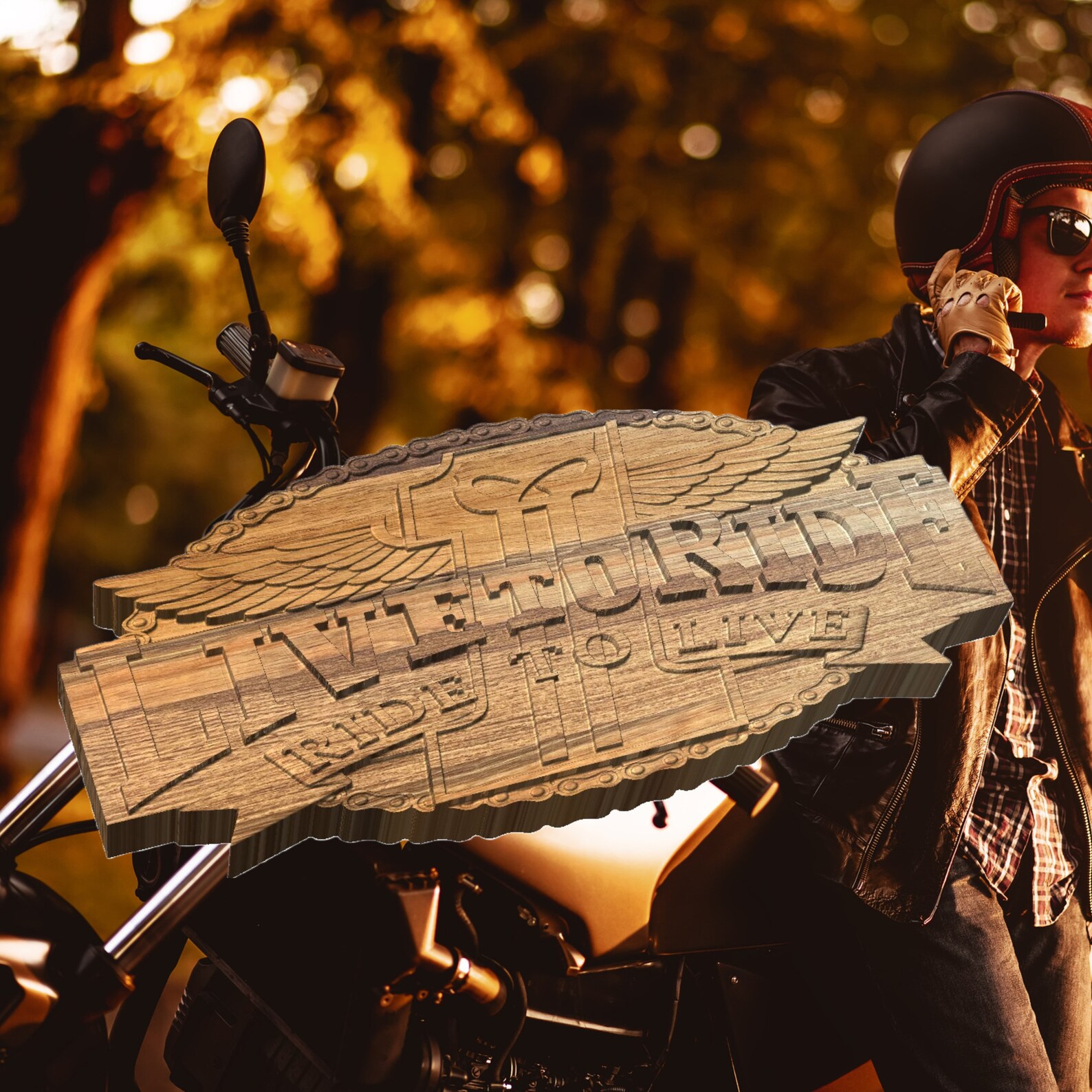 Live to Ride Ride to Live Motorcycle Wrapped in Chain Handmade Real ...