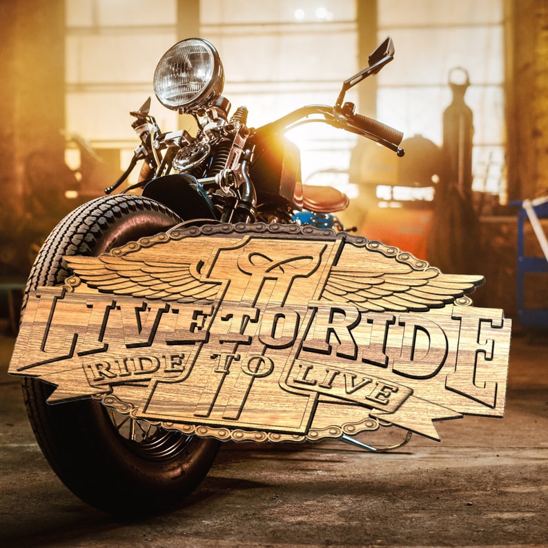 Live to Ride Ride to Live Motorcycle Wrapped in Chain Handmade Real ...