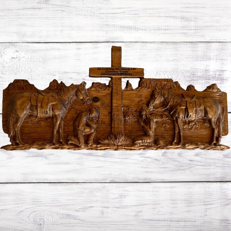 Praying Cowboy and Cowgirl With Cross Real Wood Panel - Etsy