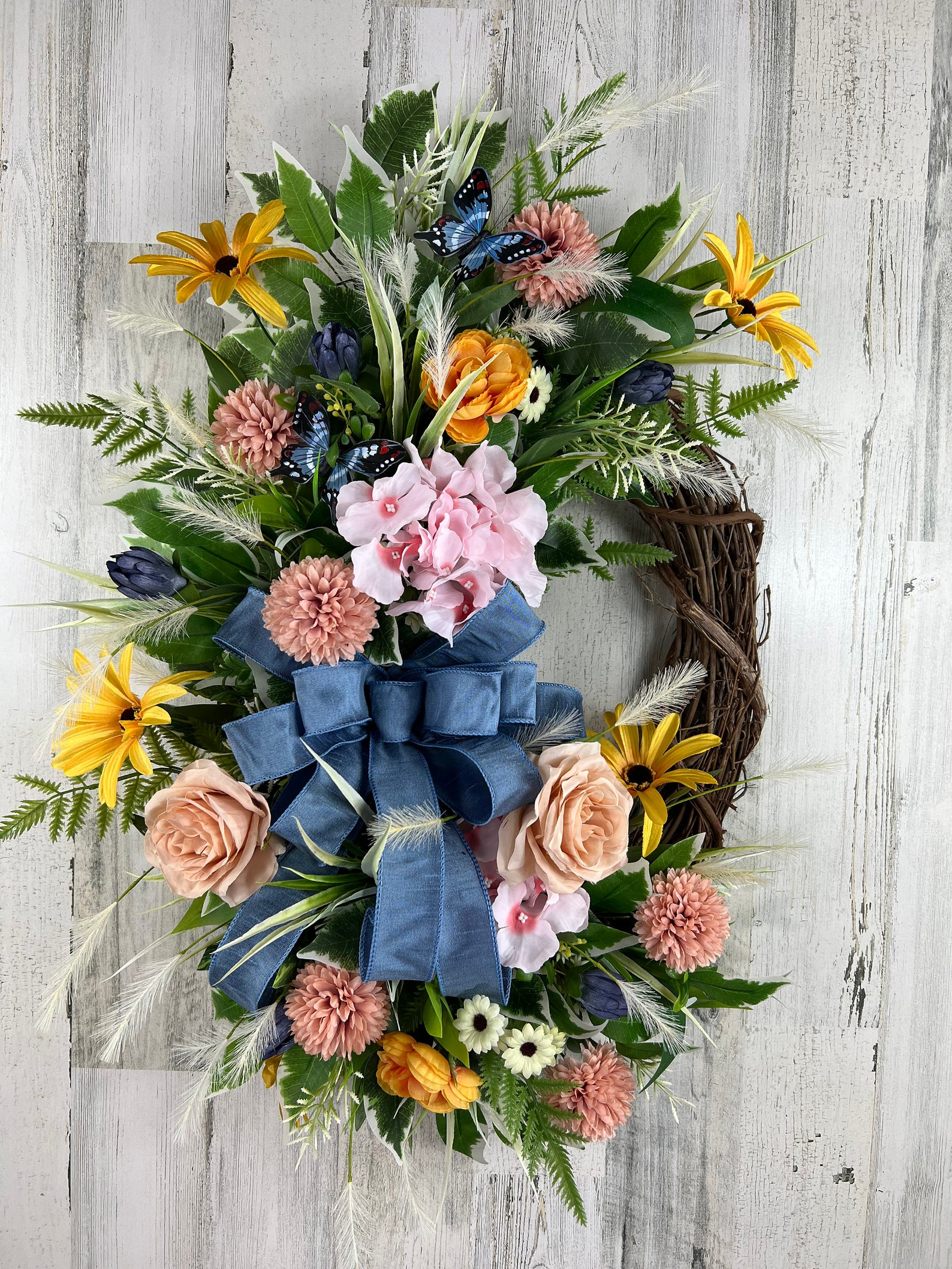 Oval Grapevine Floral Wreath, Spring Wreath, Summer Wreath, Gift Idea ...