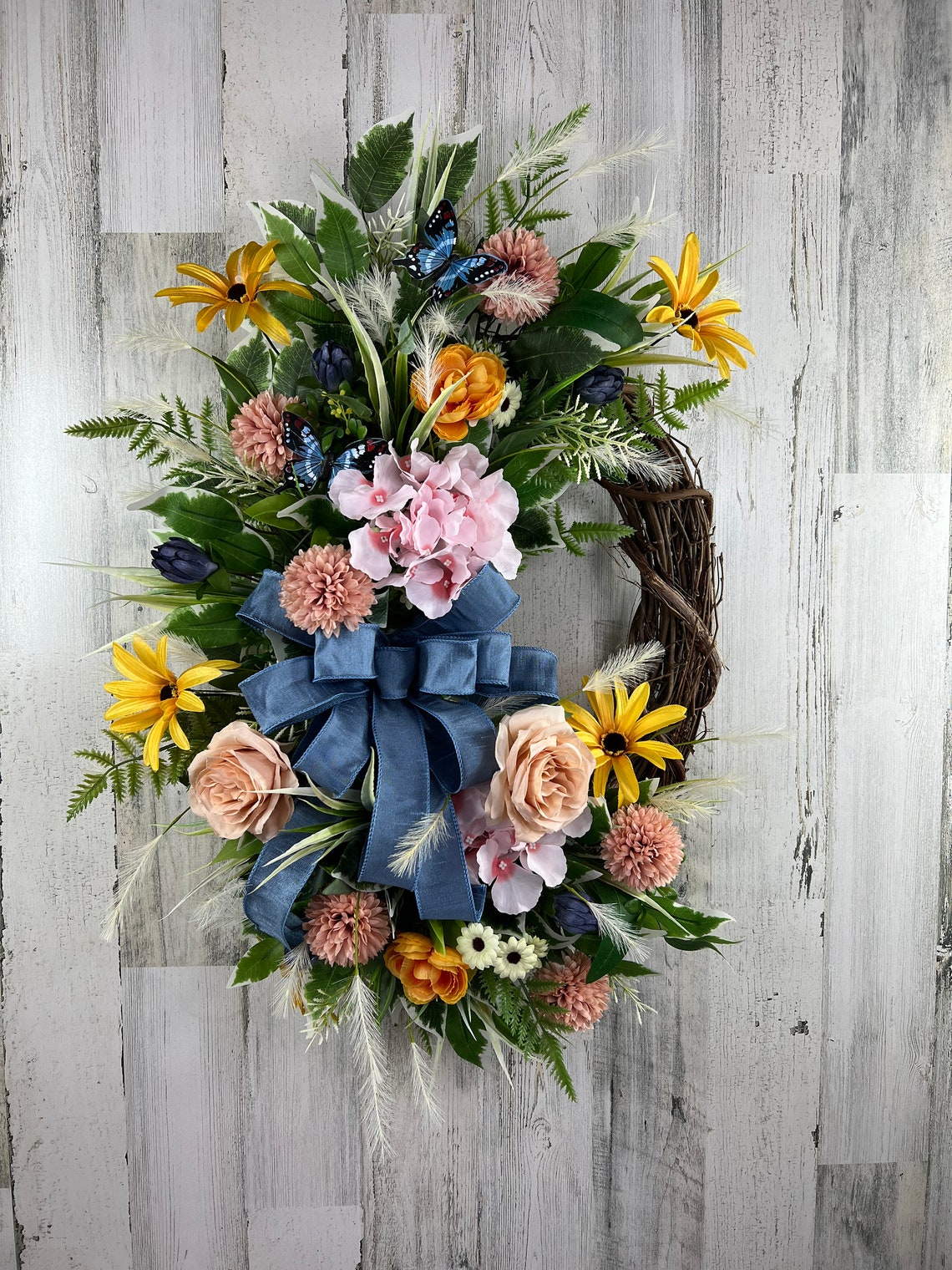 Oval Grapevine Floral Wreath, Spring Wreath, Summer Wreath, Gift Idea ...
