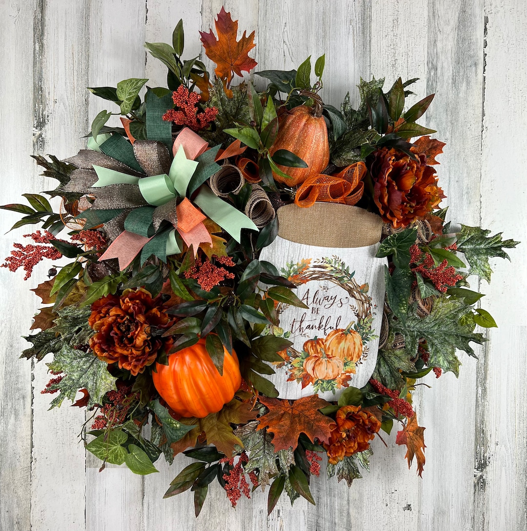 Handmade Autumn Harvest Wreath, Thanksgiving Pumpkin Wreath,fall Door ...