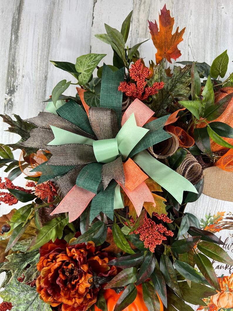 Handmade Autumn Harvest Wreath, Thanksgiving Pumpkin Wreath,fall Door ...