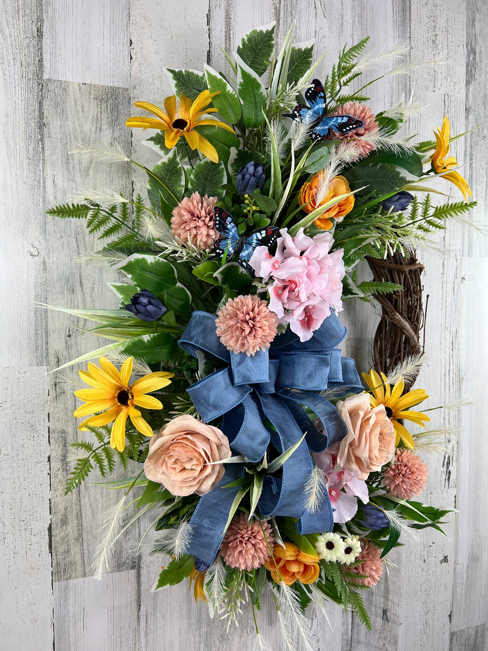 Oval Grapevine Floral Wreath, Spring Wreath, Summer Wreath, Gift Idea ...