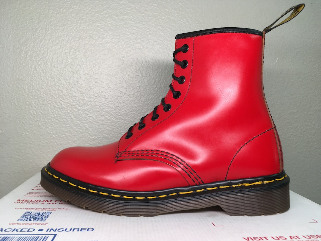 90's Vintage ENGLAND Bright Red Wmn US 9 Boots 1460 Dr. Martens Poppy ...