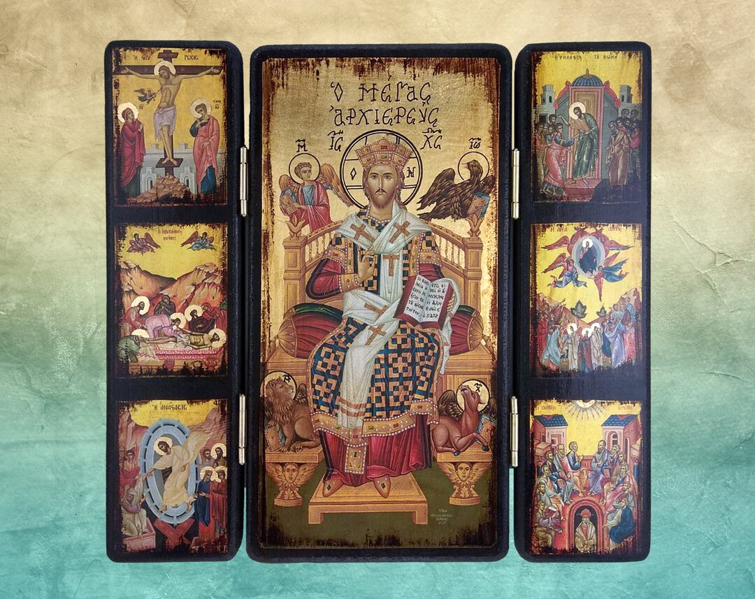 JESUS CHRIST High Priest, Byzantine Triptych Icon, Handmade Icon ...