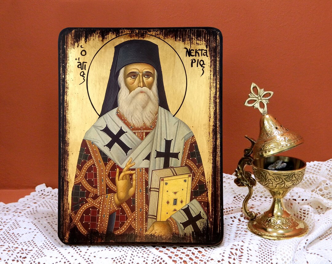 SAINT NECTARIUS, Byzantine Handmade Icon, Greek Orthodox Icon, Baptism ...