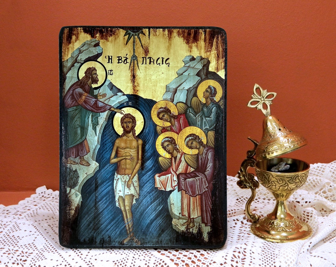 BAPTISM of CHRIST, Byzantine Handmade Icon, Greek Orthodox Icon ...