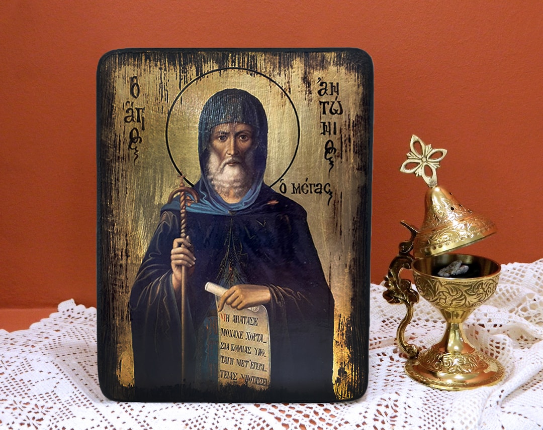 SAINT ANTHONY the GREAT, Byzantine Icon, Handmade Icon, Religious Icon ...