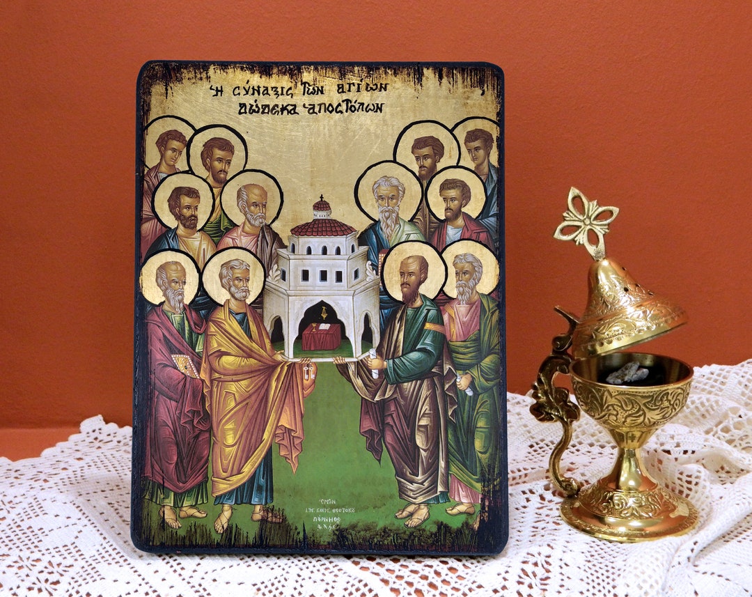 SYNAXIS of the HOLY 12 APOSTLES, Byzantine Handmade Icon, Greek ...