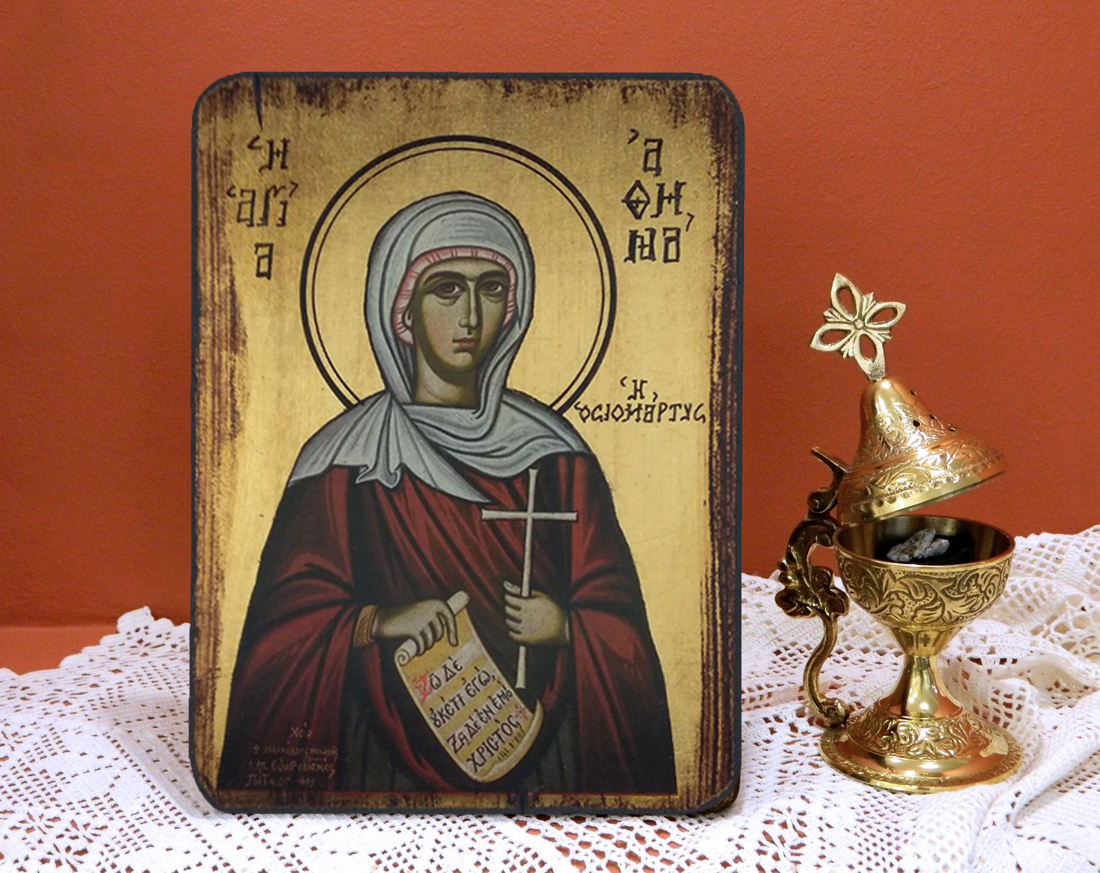 SAINT ATHENA the Great Martyr, Byzantine Handmade Greek Orthodox Icon ...