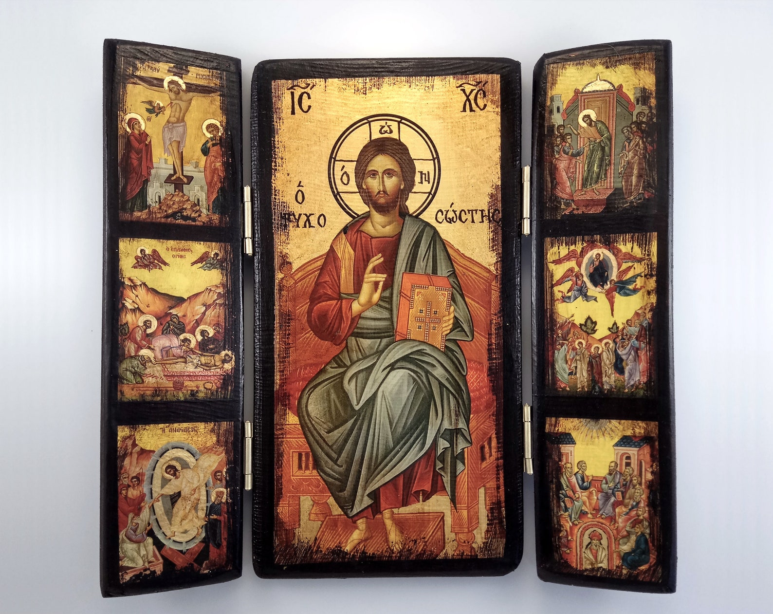 JESUS CHRIST Enthroned Byzantine Triptych Icon Handmade - Etsy