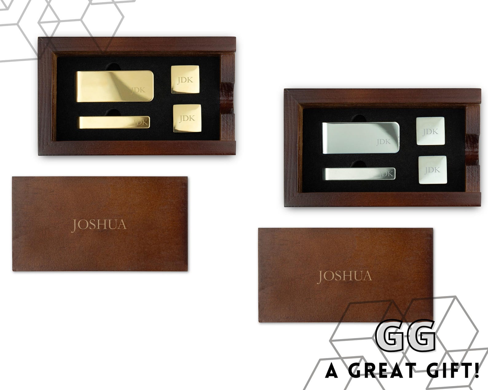 Custom Name Men's Gift Set With Tie Bar, Money Clip and Cufflinks - His ...