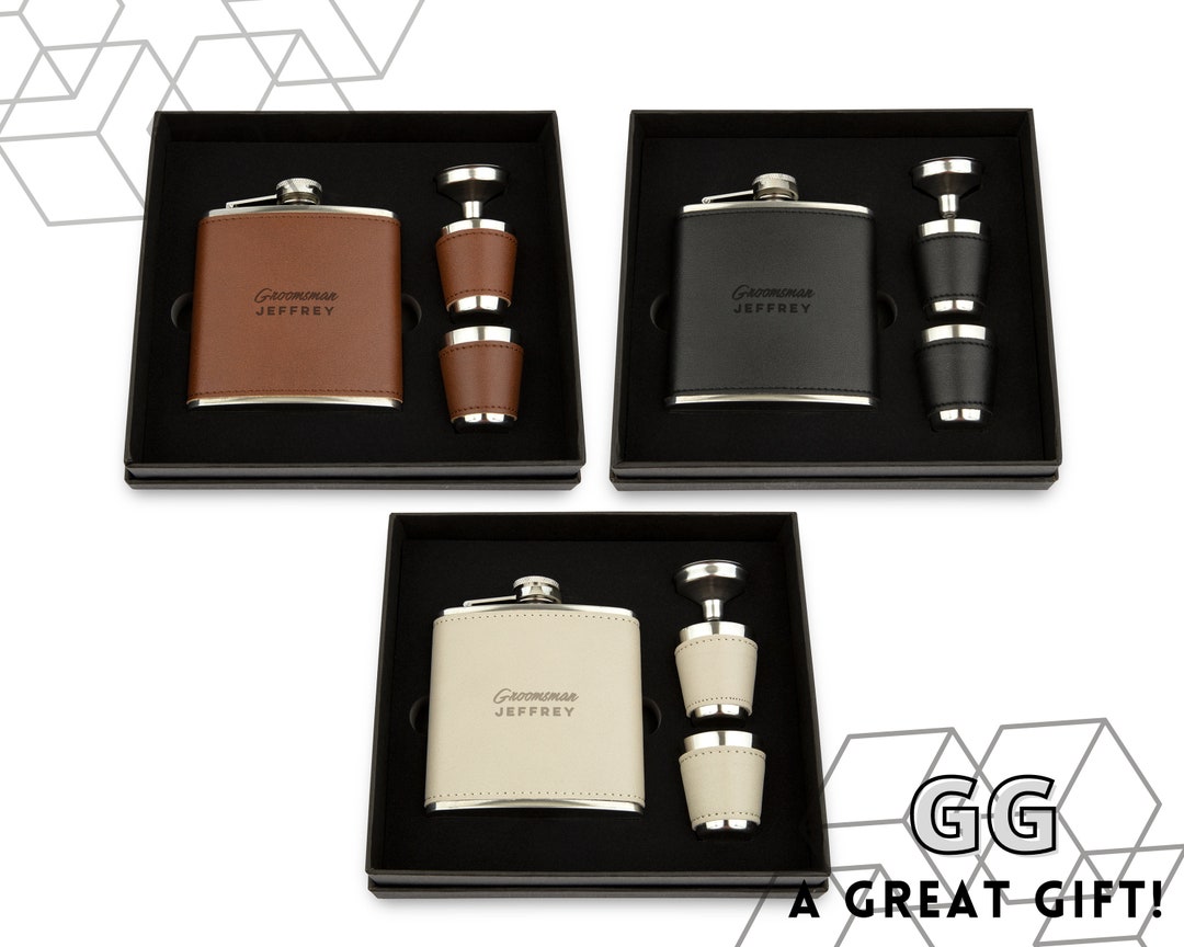 Personalized Faux Leather Flask Gift Set - Engraved Stainless Steel - Etsy