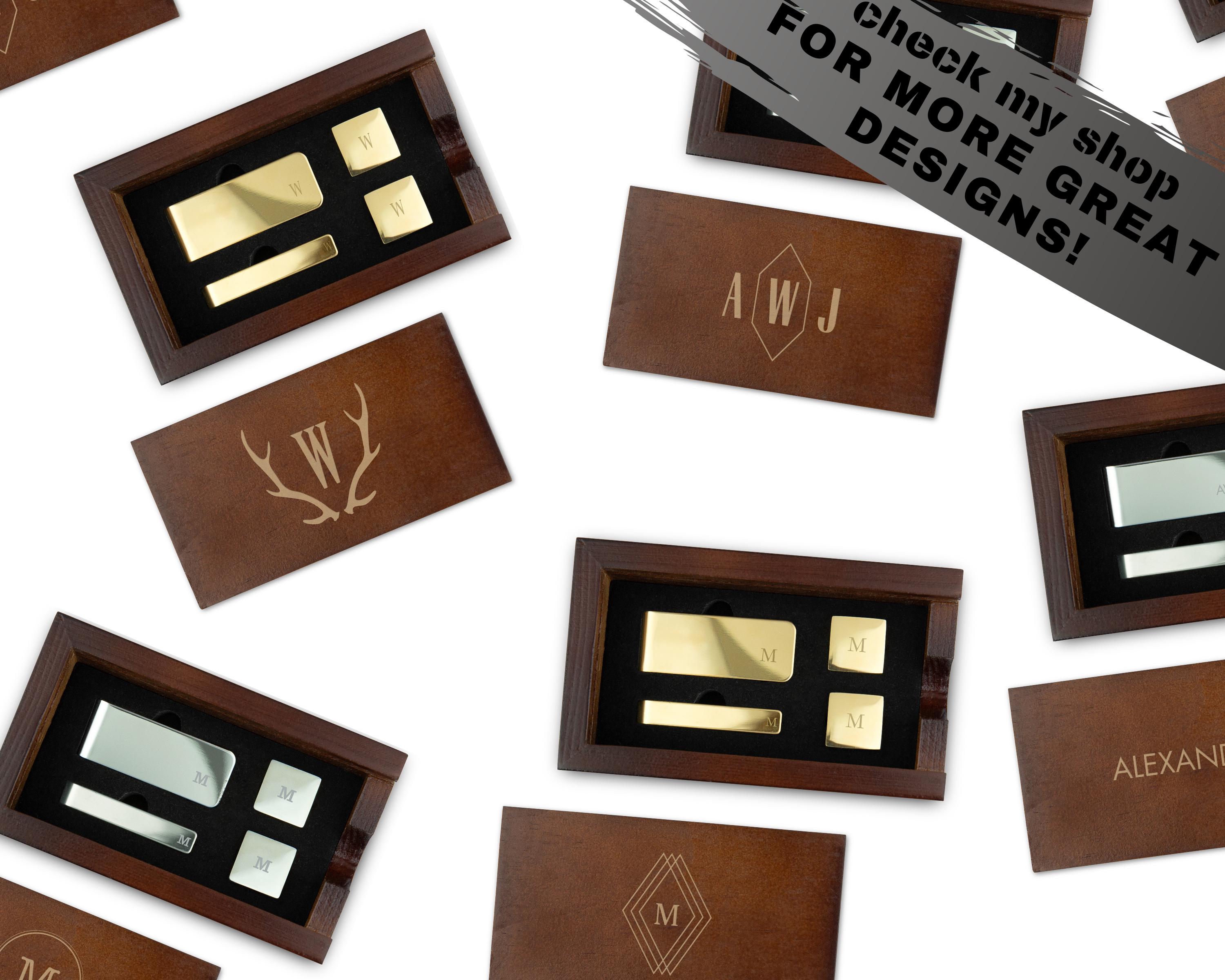 Custom Name Men's Gift Set With Tie Bar, Money Clip and Cufflinks - His ...
