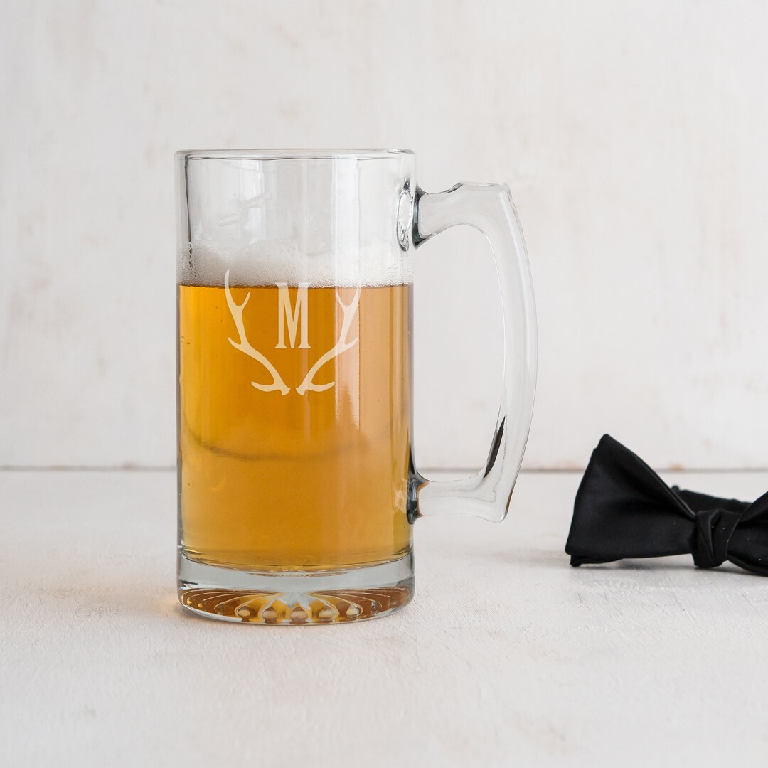 Personalized 25oz Beer Mug - Engraved Beer Glass - Antler Mug - Gifts ...