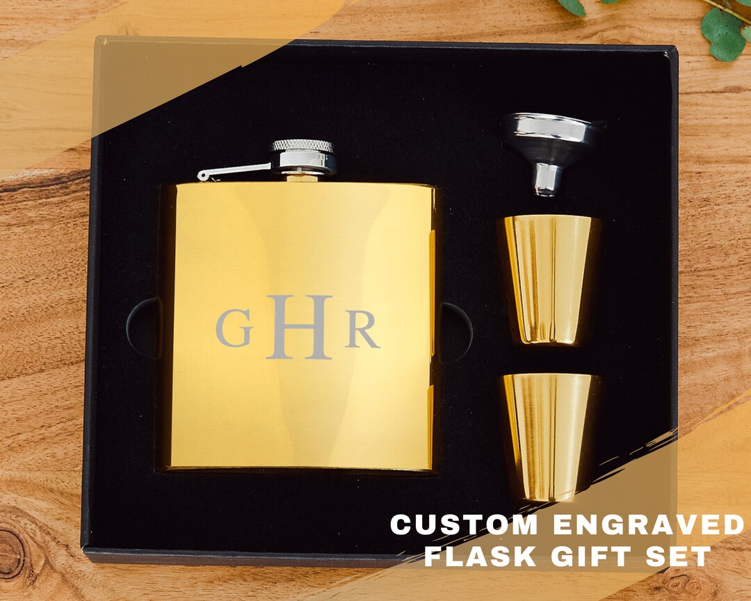 Custom Monogram Flask Gift Set - Monogram Engraved Flask Set - Wedding ...