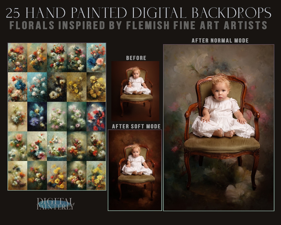 Bundle of 25 Hand Painted Digital Backdrops - Florals Inspired by ...