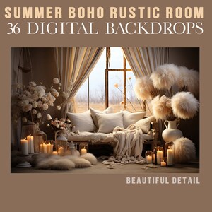 Bundle 36 Summer Boho Rustic Room Digital Backdrop, Background Prop ...