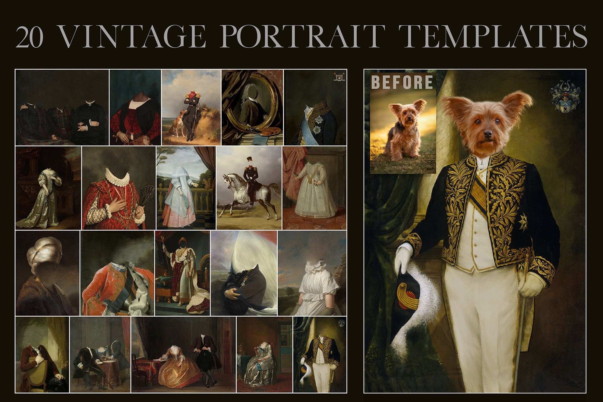 BUNDLE 2 20 Vintage Portrait Templates Royal Pet Overlay - Etsy