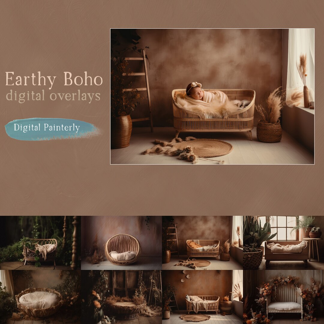 Earthy Boho- Newborn Digital Backdrop, Background Prop Overlay Download ...