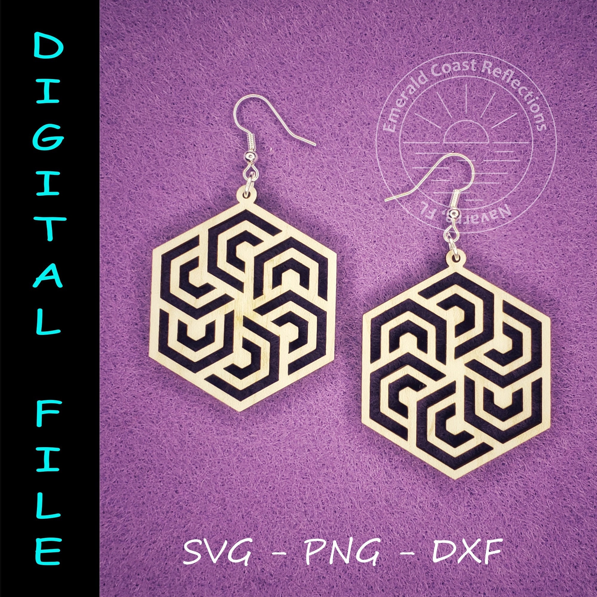 Geometric Hex Spiral Pattern Hex Shaped Earring DIGITAL FILE | Etsy