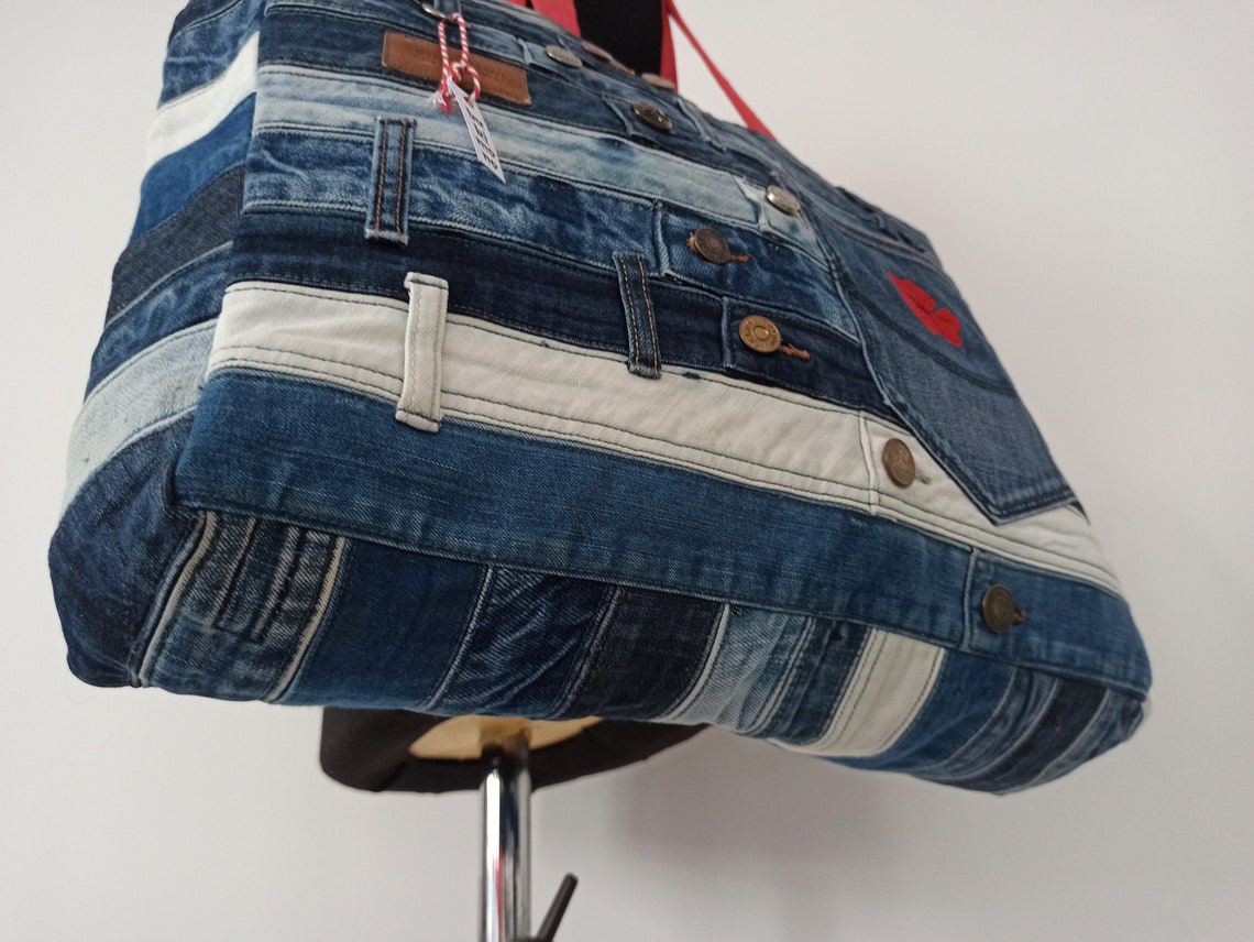 Creative Craftsmanship Big Denim Shoulder Bag, Zippered Design Denim ...