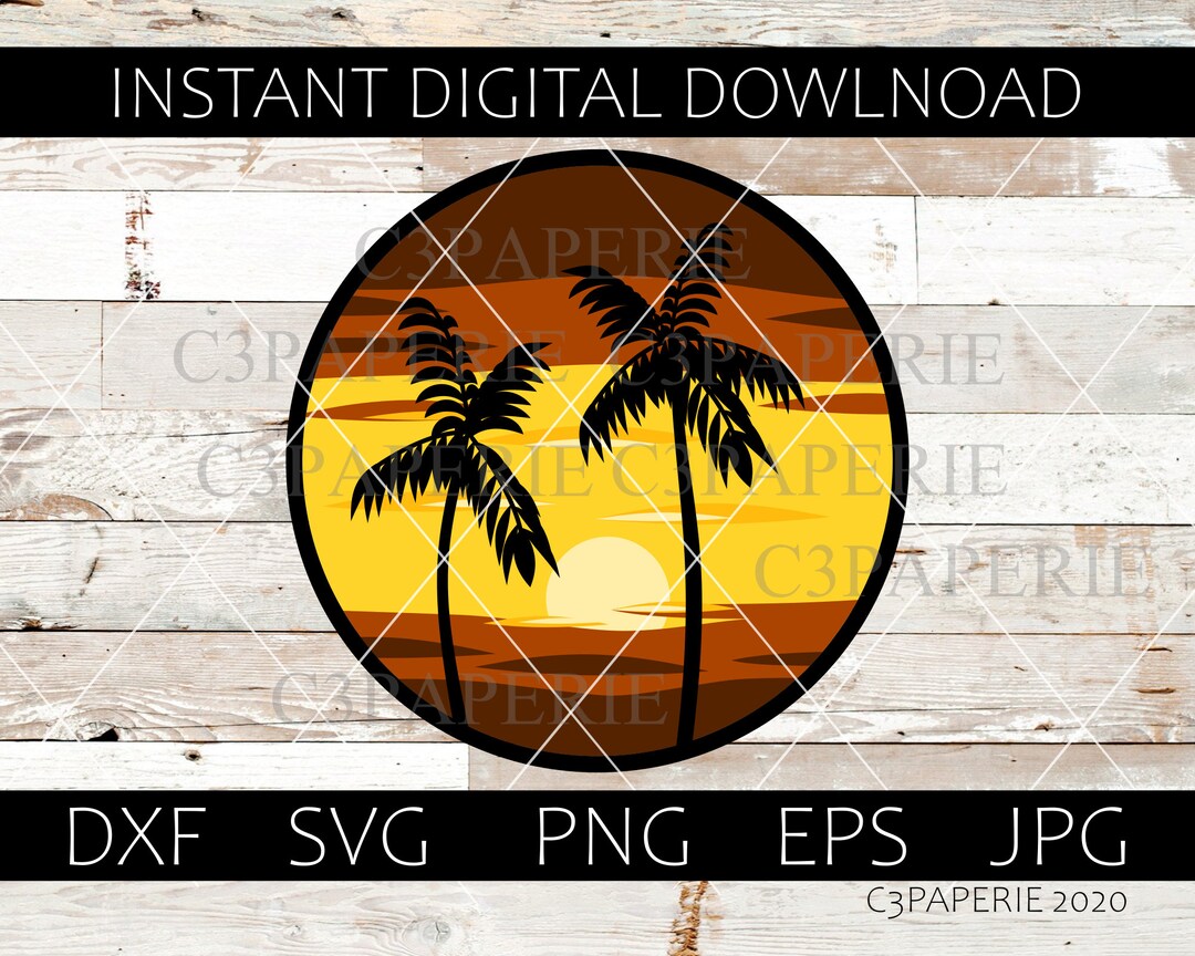 Tropical Sunset Svg, Palm Trees, Orange Sundown, Caribbean Palms, Ocean ...