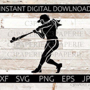 Softball Svg, Batter Swinging Dxf, Womens Softball Eps, Cut File ...