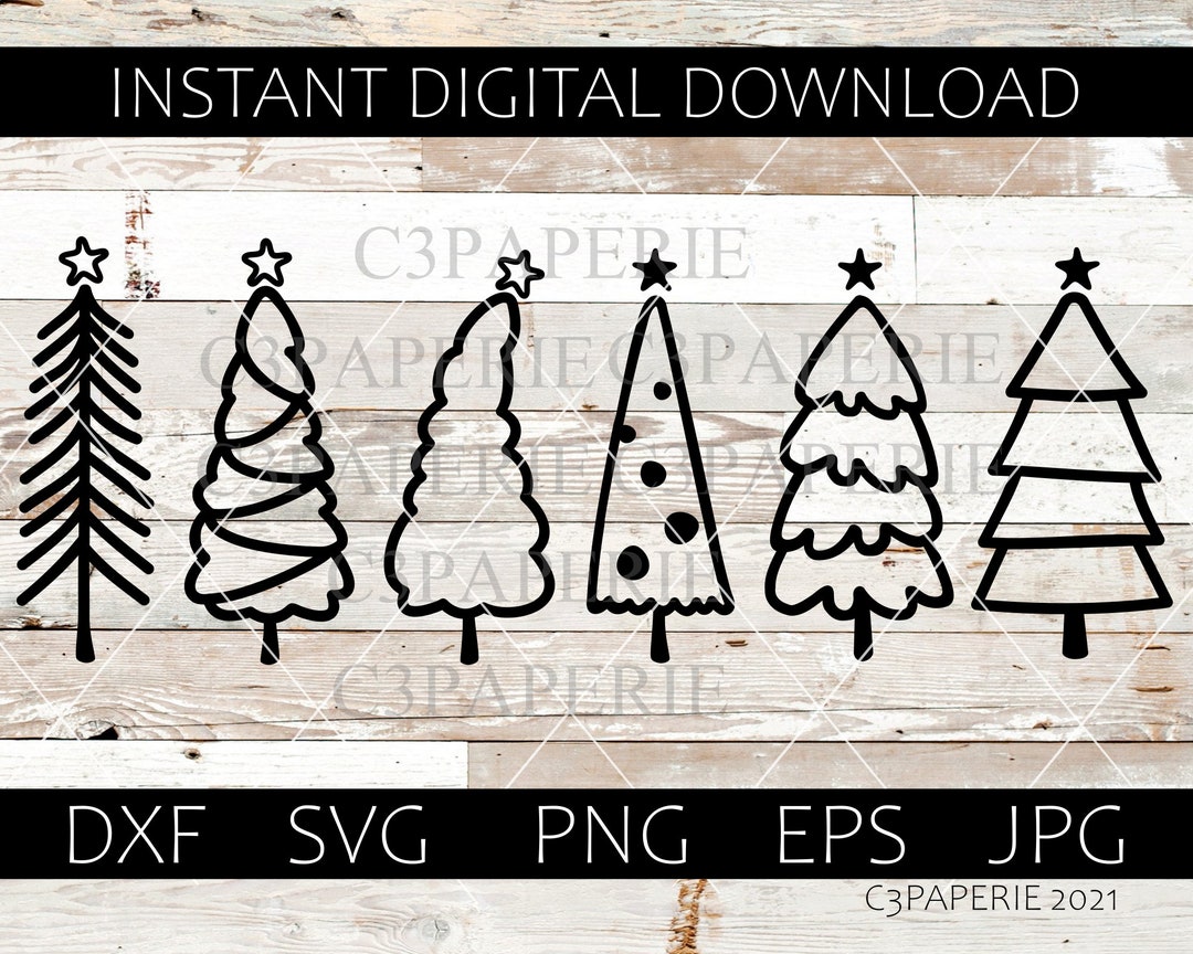 Rustic Hand Drawn Christmas Tree Svg, Tree Bundle Svg, Commercial Use ...