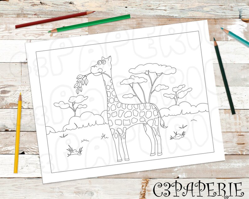Giraffe Coloring Page, Instant Download, Savanna Safari, Kids Coloring ...
