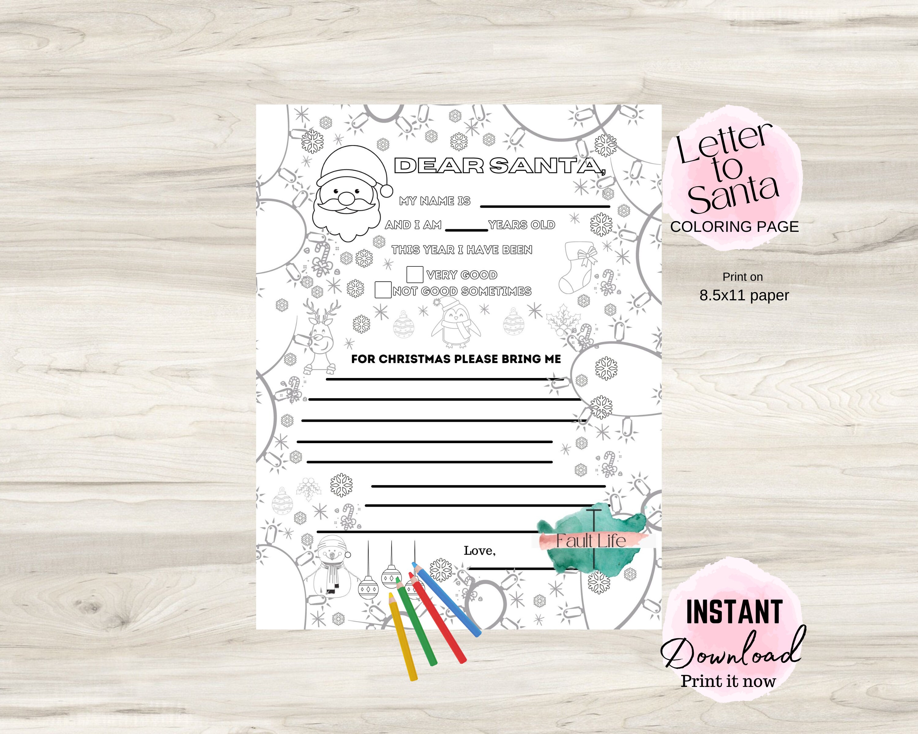 Letter to Santa Coloring Page Printable Dear Santa Letter Christmas ...