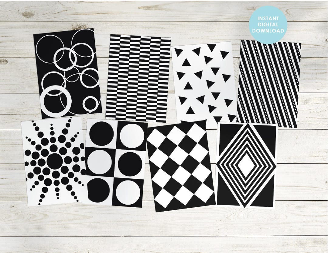 High Contrast Baby Cards, Black and White Visual Cards, Newborn Sensory ...