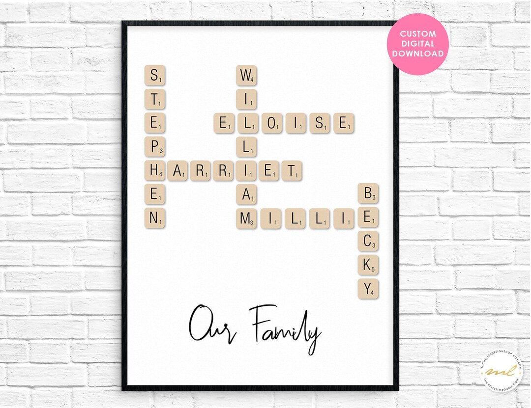 Custom Family Scrabble Print, Personalized Word Art Gift for Families ...