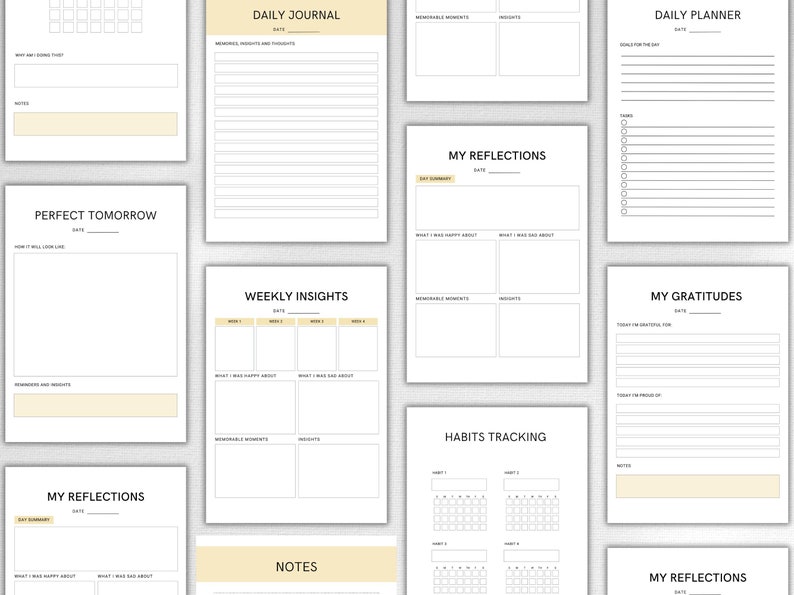 Customizable Personal Journal Printable, Diary Design, 12 Pages Pack - Etsy