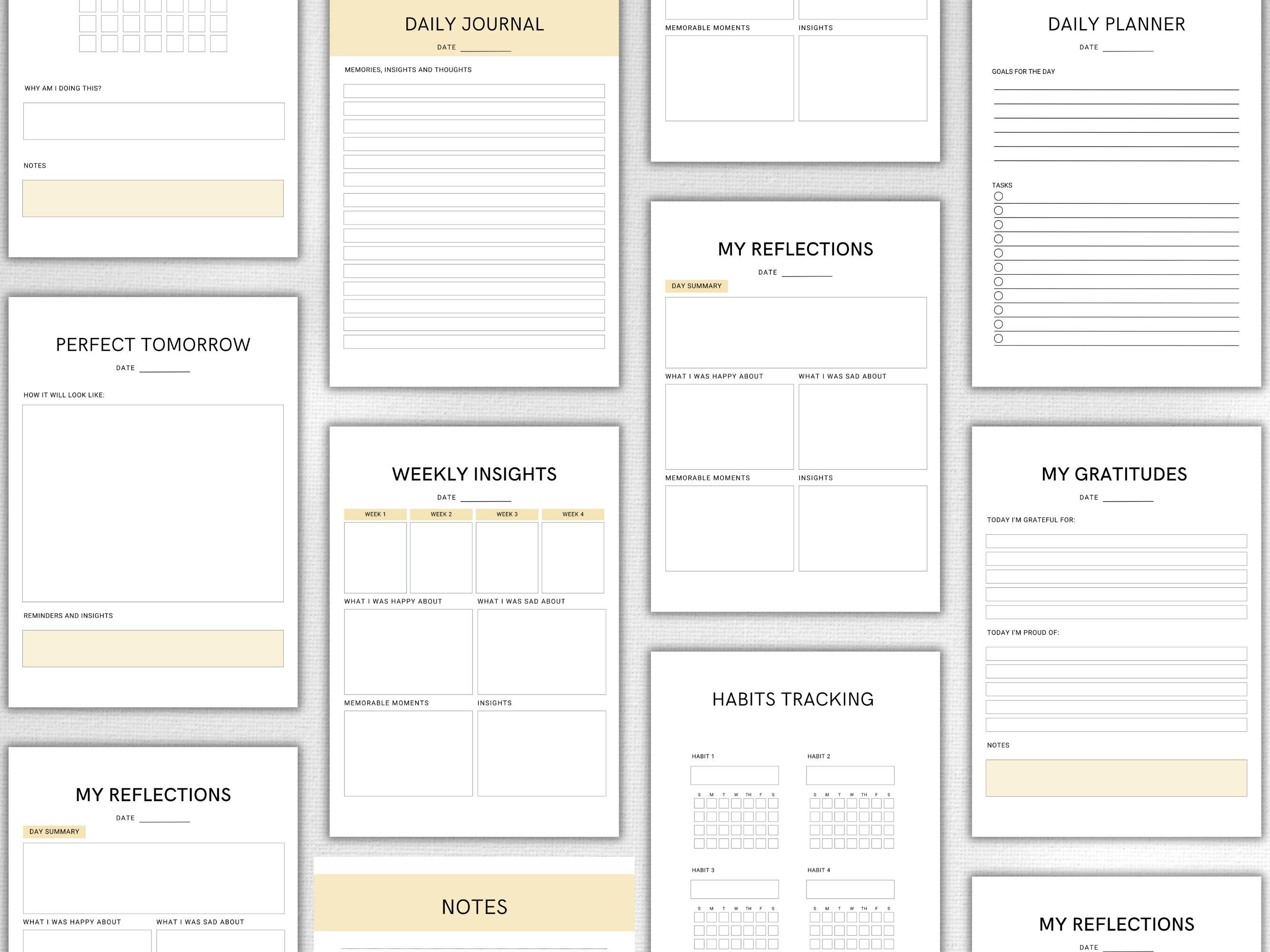 Customizable Personal Journal Printable, Diary Design, 12 Pages Pack - Etsy