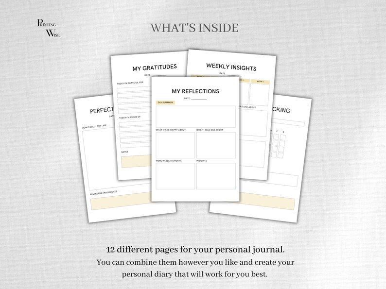 Customizable Personal Journal Printable, Diary Design, 12 Pages Pack - Etsy