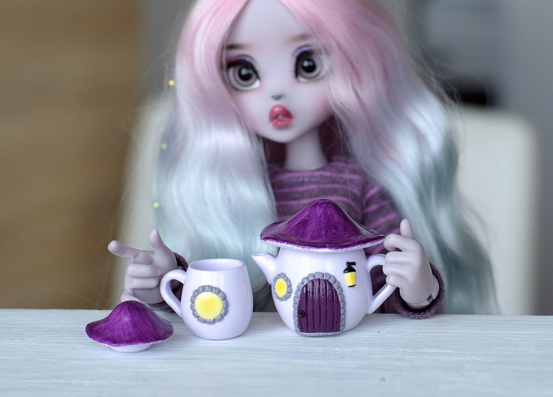 1:4 Scale Mushroom House Tea Set for BJD, Miniature Doll Tea Set, Tea ...