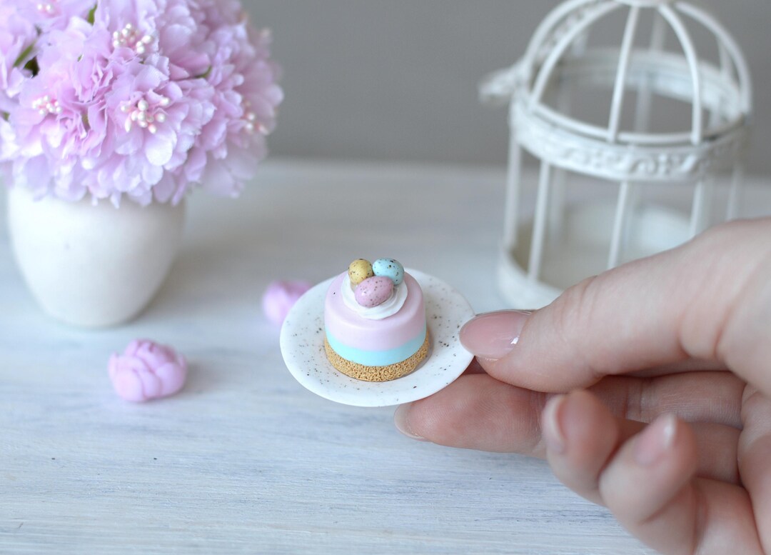 1:4 Miniature Mini Cheesecake for BJD – Pink Blue Mini Cake for Easter ...