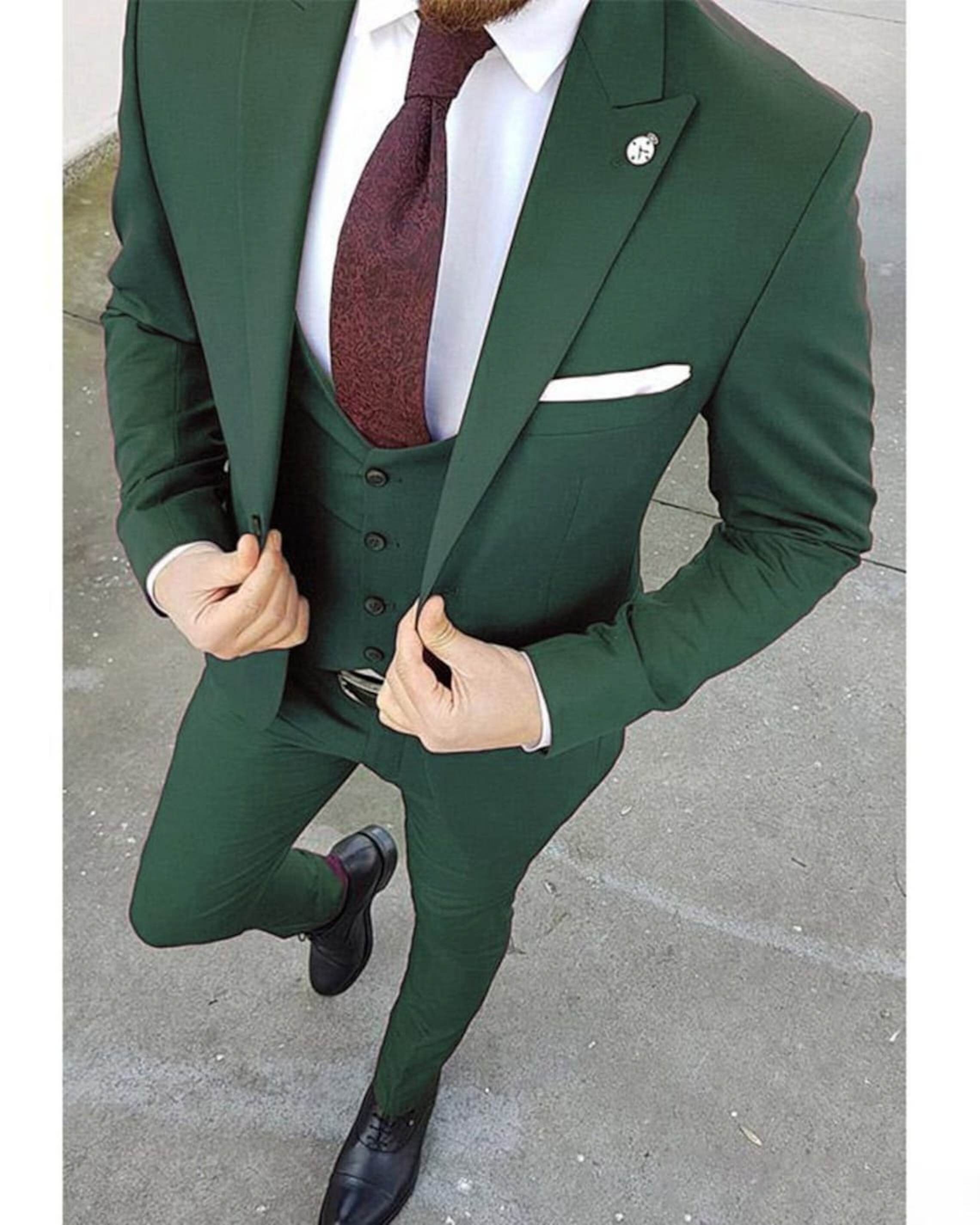Men Suits Green 3 Piece Formal Fashion Wedding Groom Wear Slim Etsy