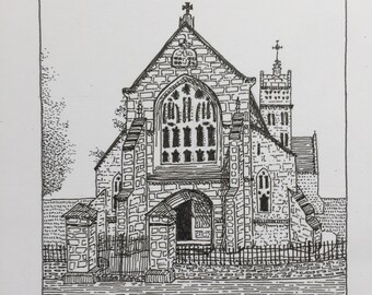 Church drawing | Etsy