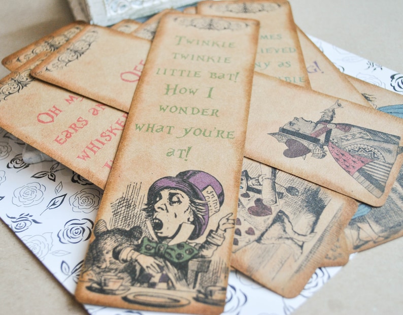 8 Large Alice in Wonderland Bookmarks Kraft Brown Bookmarks | Etsy