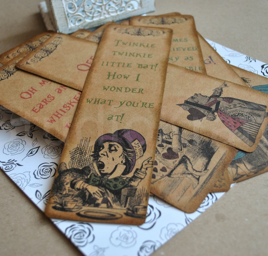 8 Large Alice in Wonderland Bookmarks | Kraft Brown Bookmarks | Vintage ...