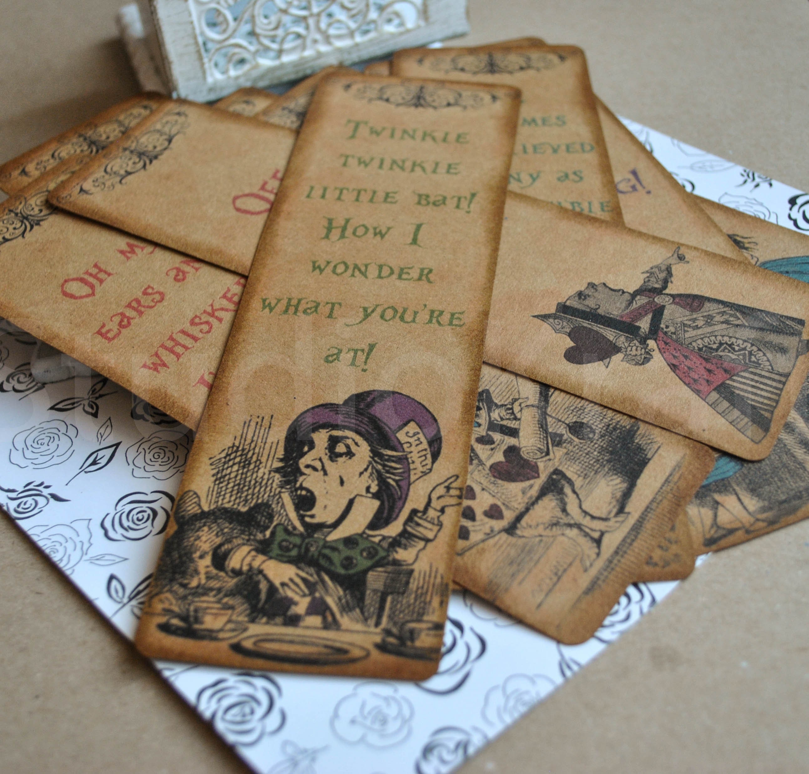 8 Large Alice in Wonderland Bookmarks Kraft Brown Bookmarks | Etsy