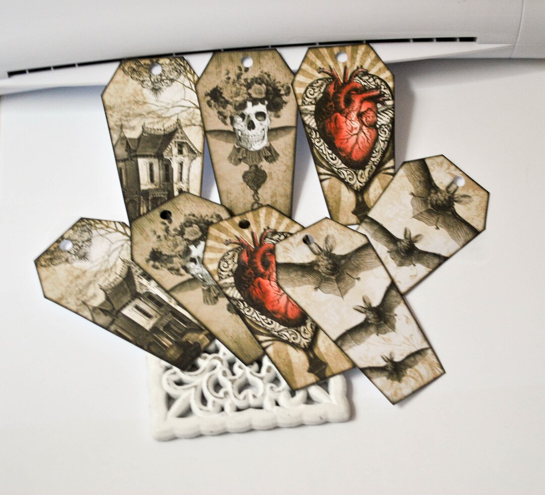 Coffin Tags | Coffin Shape Paper Tags | Distressed Cards | Skull Tags ...