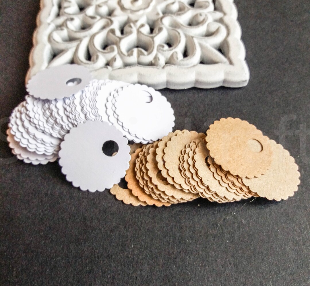100 Blank Scalloped Round Paper Tags | Circle Paper Tags | Cardstock ...